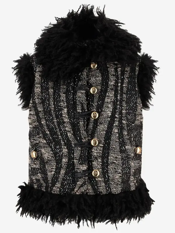Emilio Pucci Wool-blend Vest With Abstract Print And Fur Trim