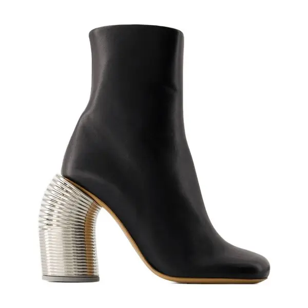 Off White Leather Ankle Boots With Metallic Heel