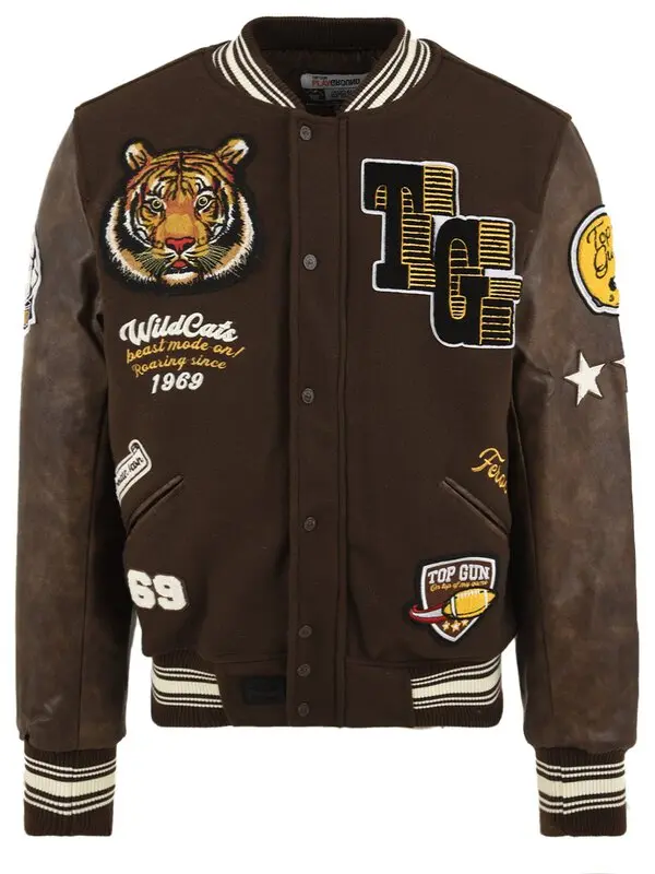 TOP GUN Embroidered Snap Front Jacket - Brown