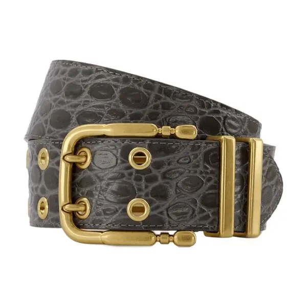 By Far Duo Croc-effect Leather Belt - Grey