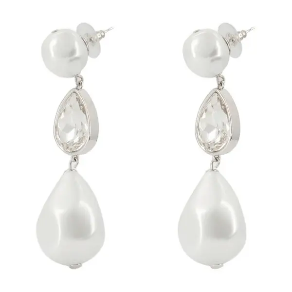 SELF-PORTRAIT Pearl And Crystal Drop Earrings - White