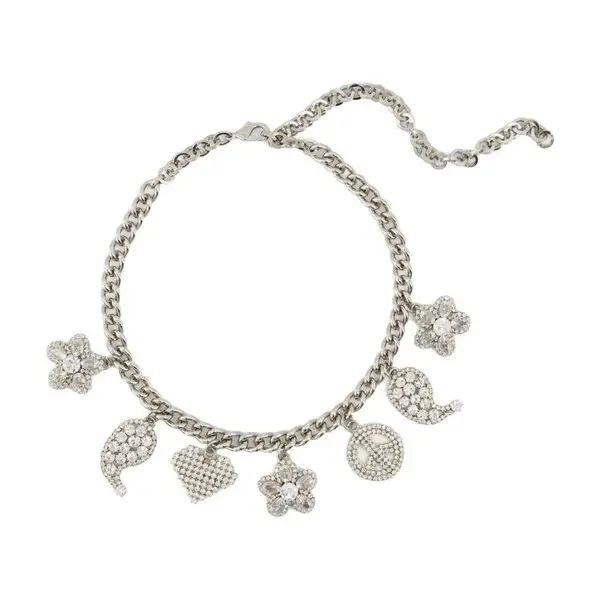 Alessandra Rich Crystal Charms Necklace - Silver