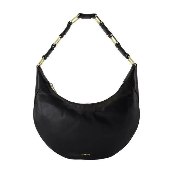 ANINE BING Leather Hobo Bag With Chain Strap - Black
