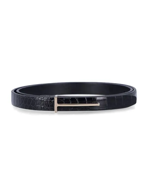 TOM FORD Leather Belt With Gold-tone Buckle - Black