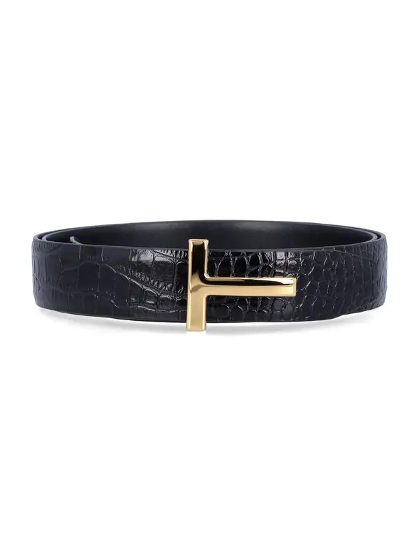 TOM FORD Crocodile-embossed Leather Belt - Black