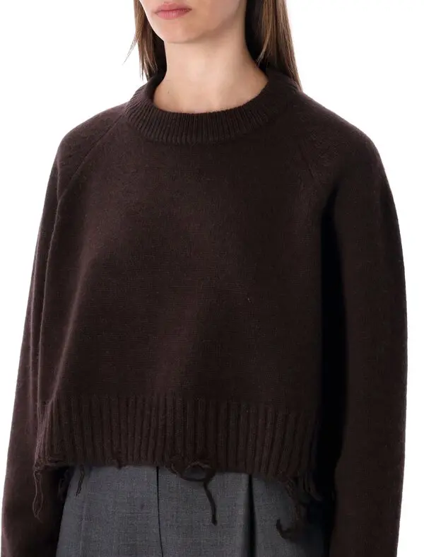 LOW CLASSIC Damaged Cropped Pullover - Brown