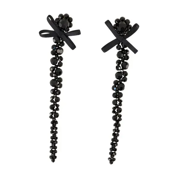Simone Rocha Petite Bow Drip Crystal Earrings - Black