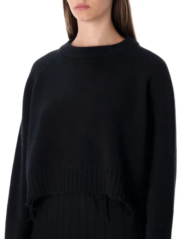 LOW CLASSIC Damaged Cropped Pullover - Black