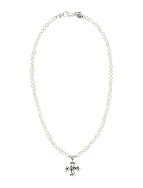 Emanuele Bicocchi Pearl Necklace With Cross Pendant - Silver