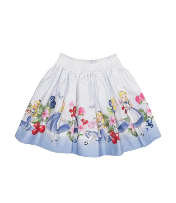 Monnalisa Alice In Wonderland Print Flared Skirt