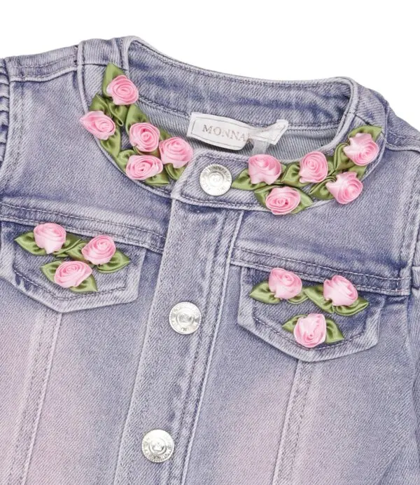 Monnalisa Denim Jacket With Rosette Detail