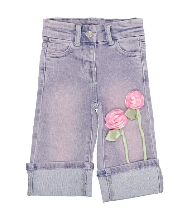 Monnalisa Denim Jeans With Rosette Appliqués