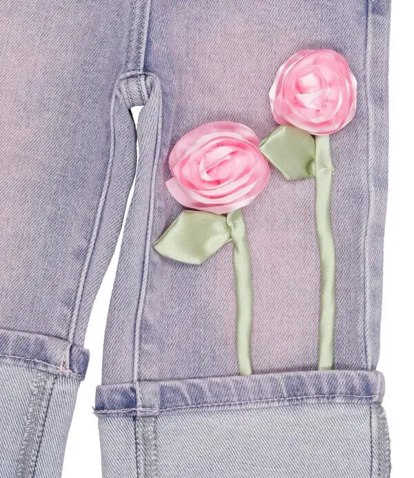 Monnalisa Denim Jeans With Rosette Appliqués