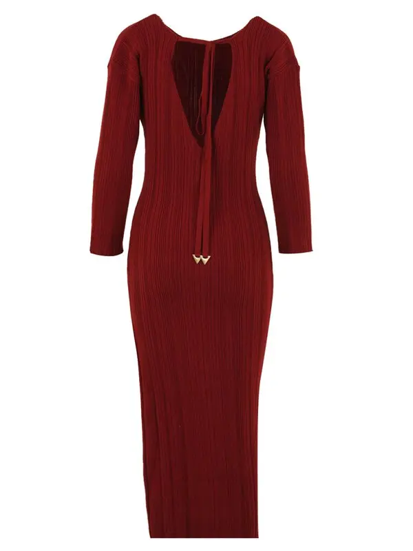 AKEP Long Ribbed Knit Dress With Open Back - Ribes