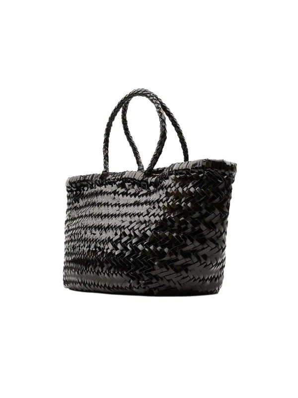 Dragon Diffusion Handwoven Leather Basket Tote - Patent Black