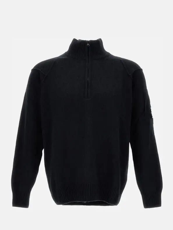 C.P. COMPANY Knitwear Polo Collar Half Zip Sweater - Black