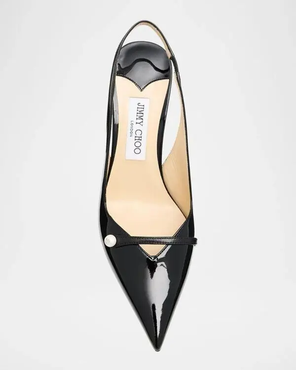 JIMMY CHOO Amita 85 Patent Nappa Leather Slingback Pumps - Black