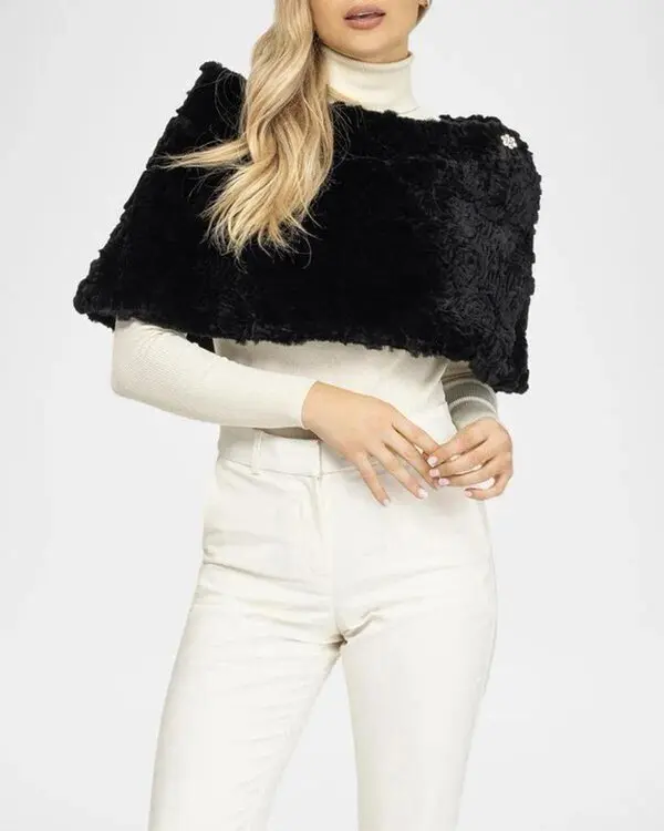 Gorski Rose-printed Shearling Capelet - Black