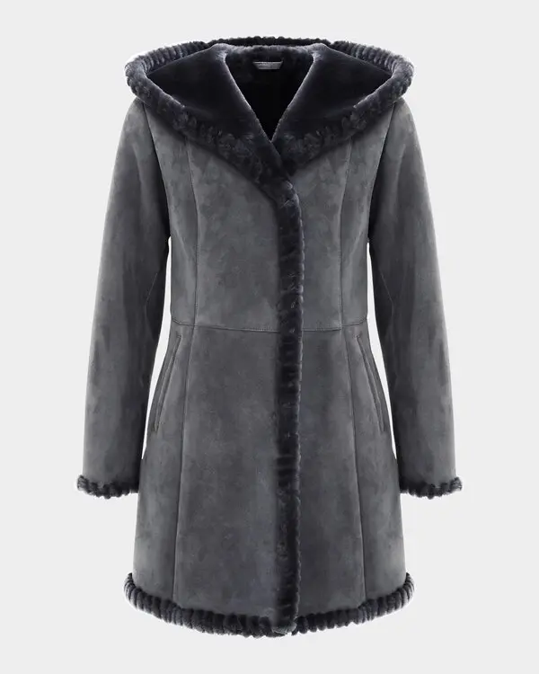 Gorski Merino Shearling Lamb Parka With Whipstitch Trim - Gray