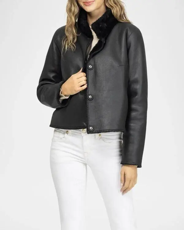 Gorski Reversible Grooved Shearling Lamb Jacket With Embroidered Trim