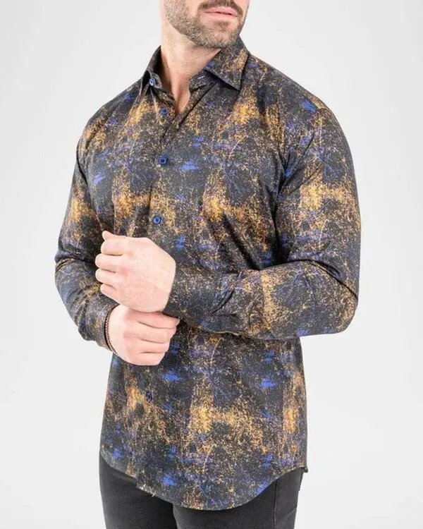 MACEOO Apos;s Fibonacci Galaxy Splash Cotton Sport Shirt