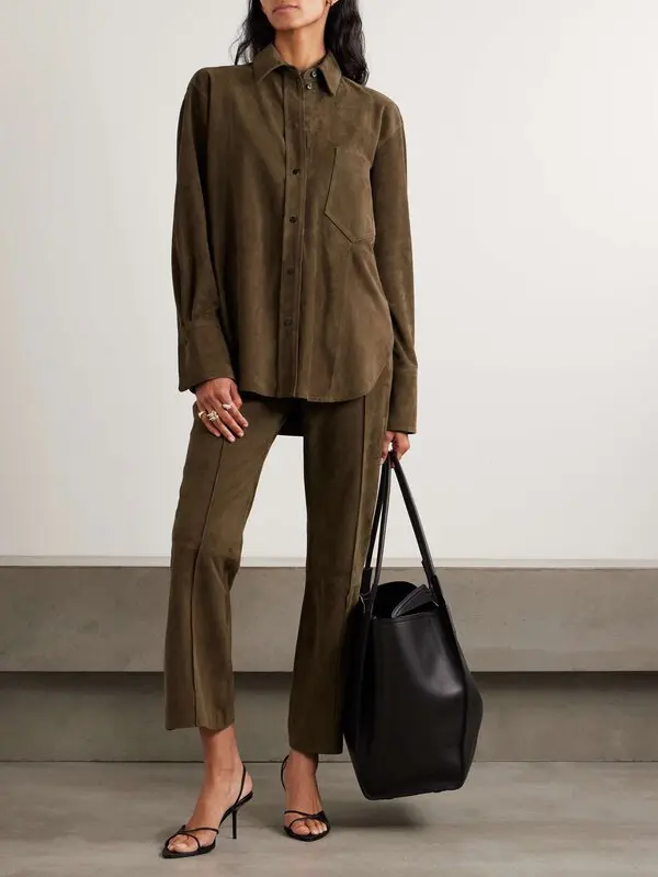 Victoria Beckham Suede Button-up Shirt - Dark Green
