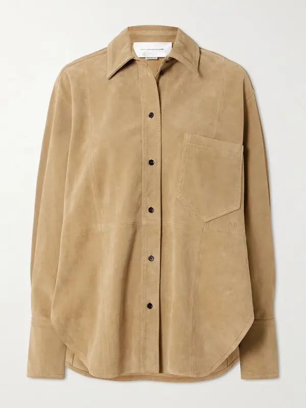 Victoria Beckham Suede Button-up Shirt - Neutrals