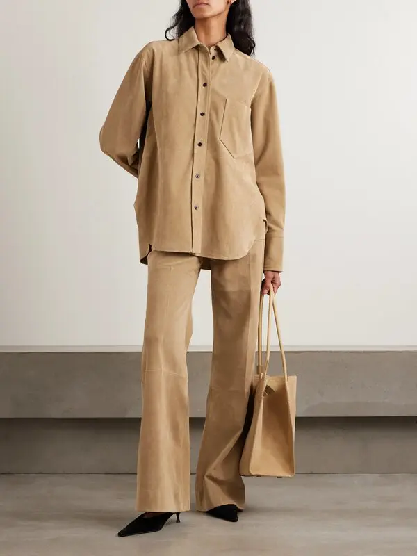 Victoria Beckham Suede Button-up Shirt - Neutrals