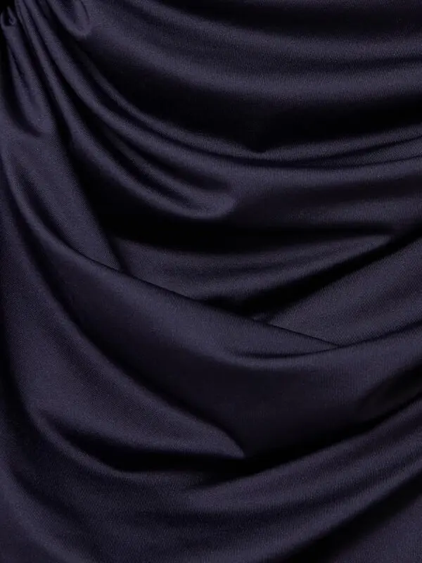Victoria Beckham Gathered Draped Jersey Turtleneck Midi Dress