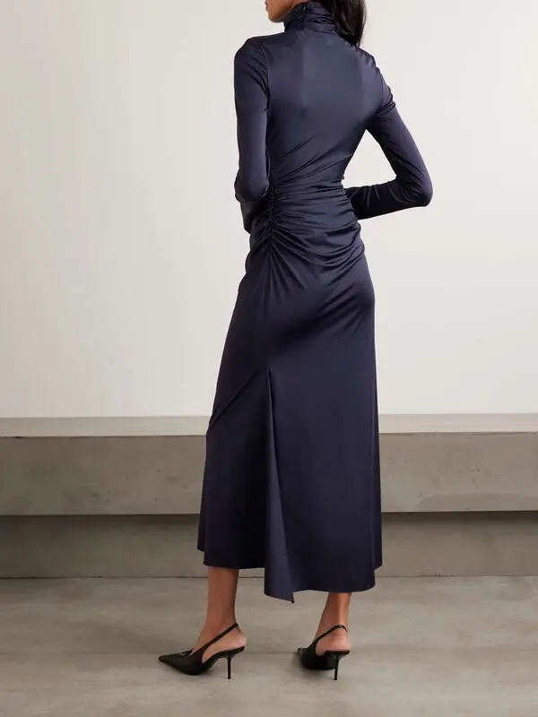 Victoria Beckham - Gathered Draped Jersey Turtleneck Midi Dress