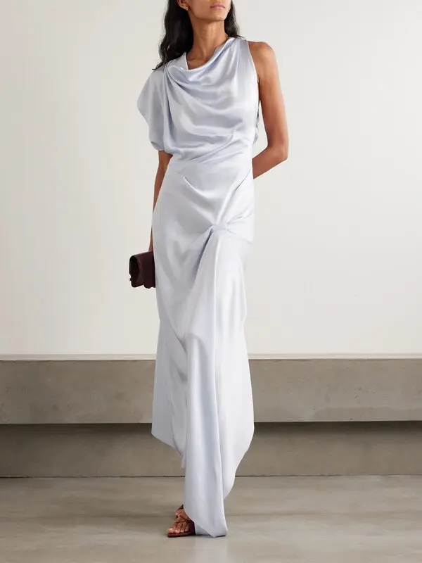 Victoria Beckham Asymmetric Draped Satin-crepe Midi Dress - Blue