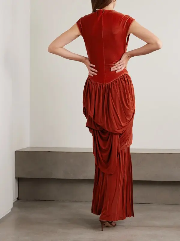 Zimmermann Memento Draped Pleated Velvet And Stretch-knit Maxi Dress