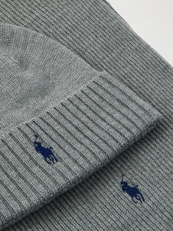 Polo Ralph Lauren Ribbed Wool Beanie And Scarf Set