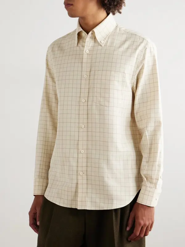 Loro Piana Elia Button Down-collar Checked Cotton Shirt - Neutrals