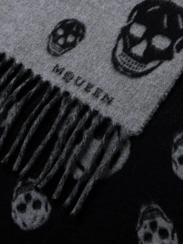 Alexander McQueen Fringed Intarsia-knit Wool And Cashmere-blend Scarf - Gray