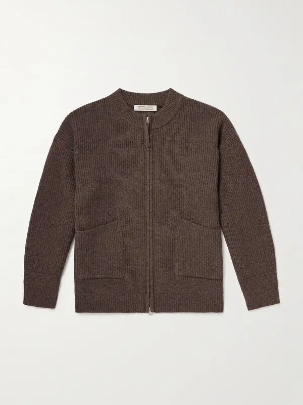 FRIZMWORKS Deck Ribbed Wool-blend Zip-up Cardigan - Brown