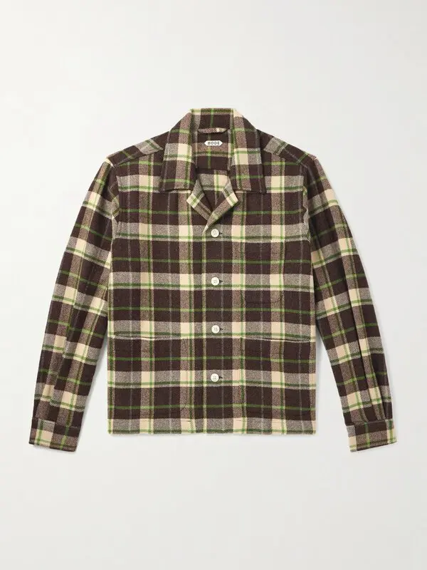 BODE Woodcrest Camp-collar Checked Wool-flannel Overshirt - Brown