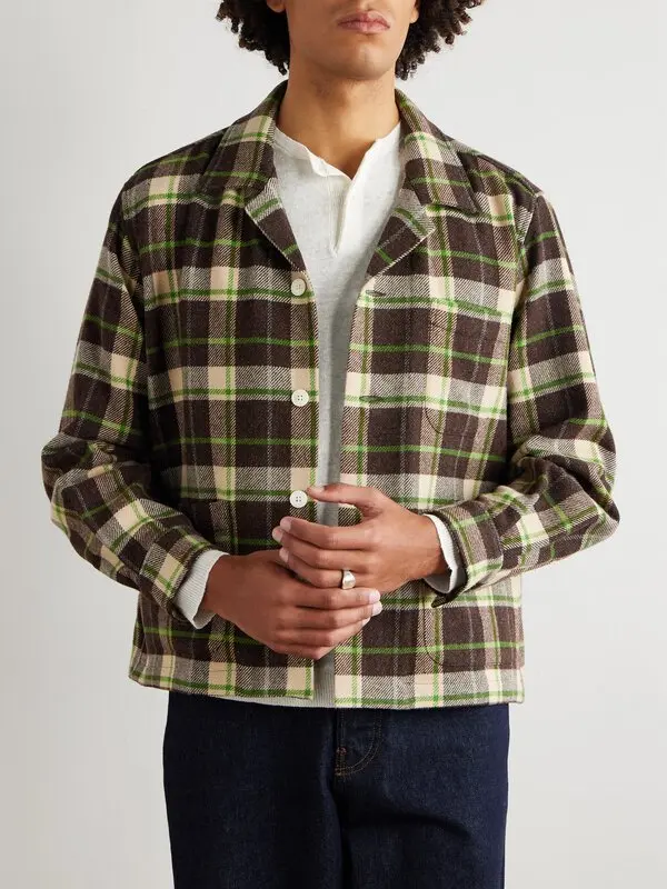 BODE Woodcrest Camp-collar Checked Wool-flannel Overshirt - Brown