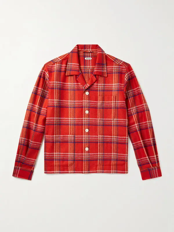 BODE Gable Camp-collar Checked Wool Overshirt - Red