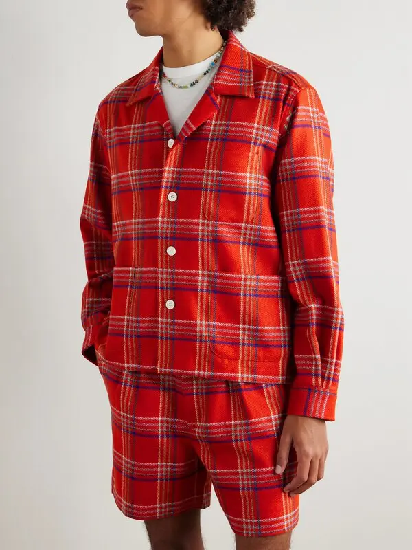 BODE Gable Camp-collar Checked Wool Overshirt - Red