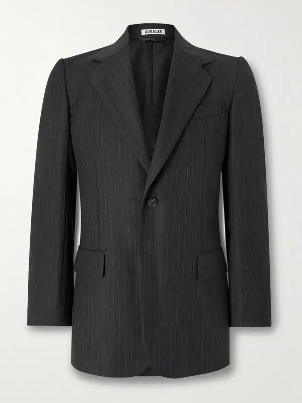Auralee Pinstriped Wool Suit Jacket - Gray