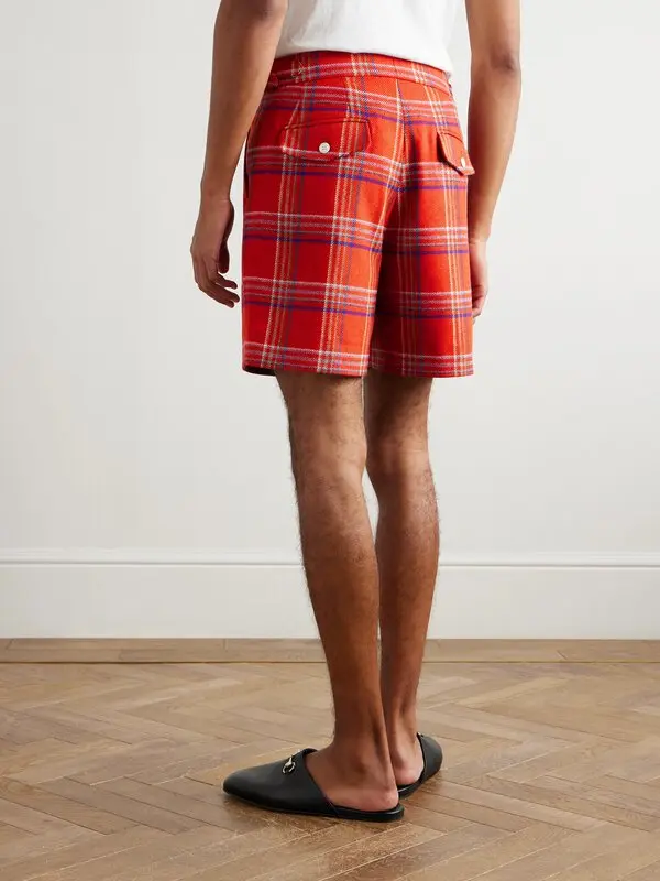 BODE Gable Straight-leg Pleated Checked Wool Shorts