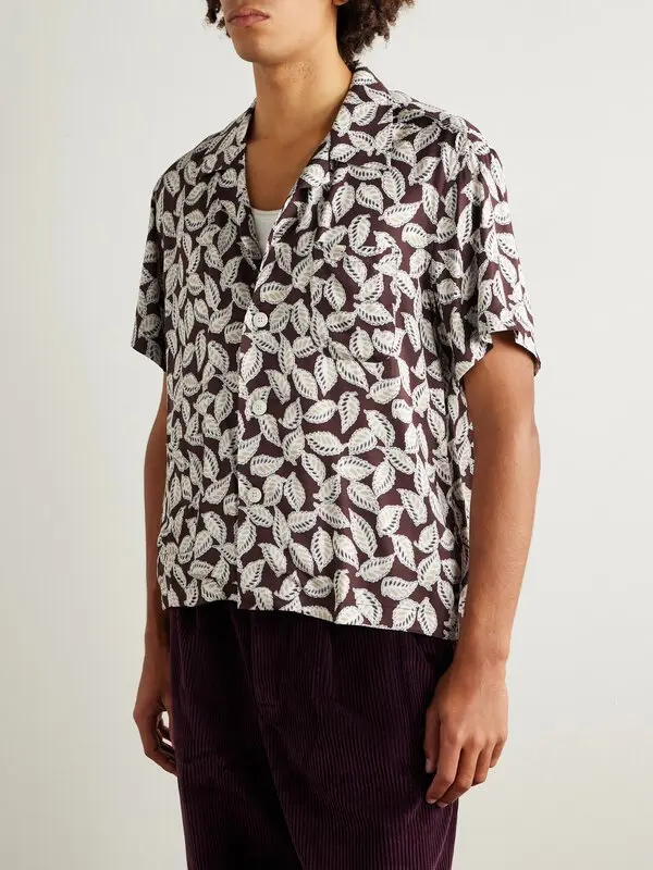 BODE Paper Birch Camp-collar Printed Satin Shirt