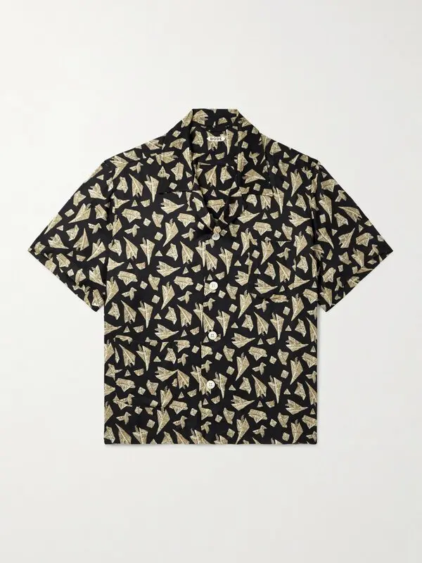 BODE Paper Hat Camp-collar Printed Satin Shirt