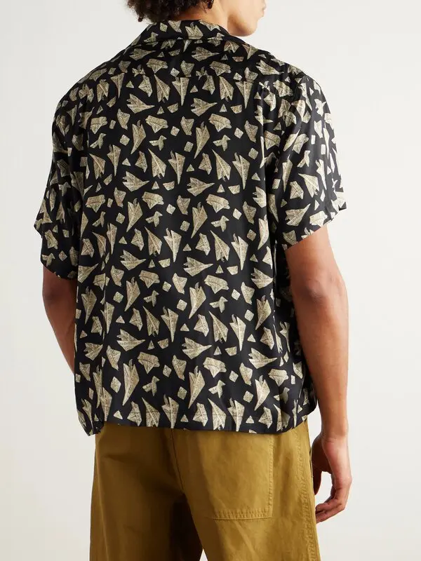 BODE Paper Hat Camp-collar Printed Satin Shirt