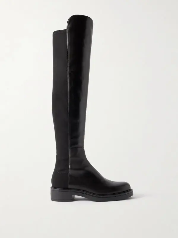 STUART WEITZMAN 5050 Celia Stretch-paneled Leather Over-the-knee Boots - Black