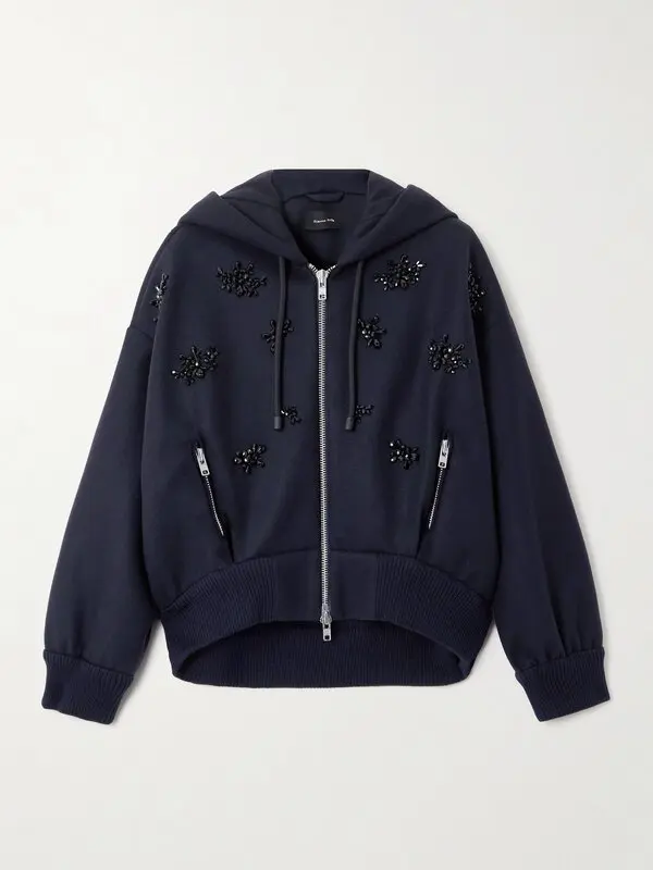Simone Rocha Hooded Bead-embellished Wool-blend Bomber Jacket - Blue