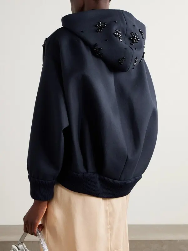 Simone Rocha Hooded Bead-embellished Wool-blend Bomber Jacket - Blue