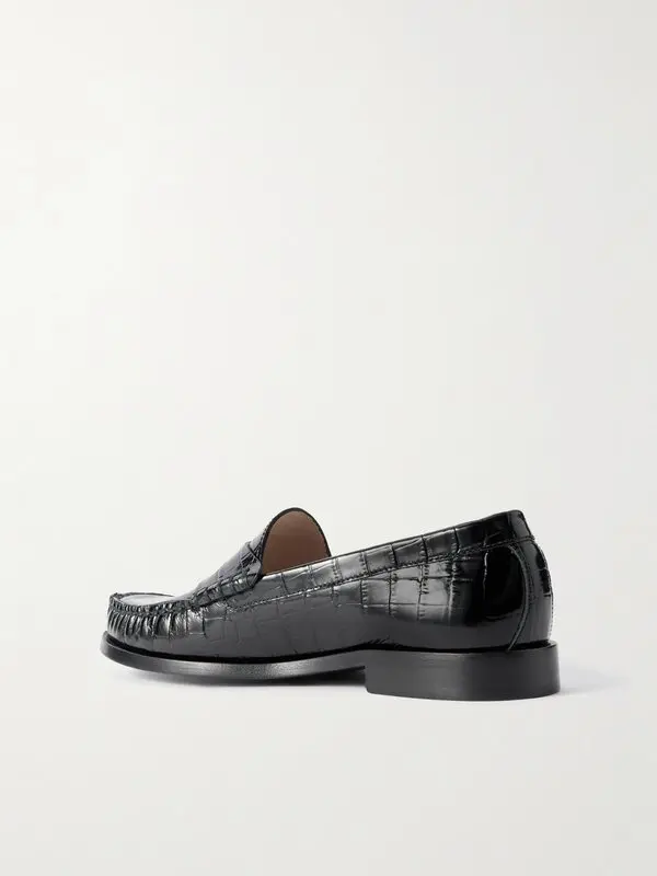 STUART WEITZMAN Lottie Croc-effect Leather Loafers - Black