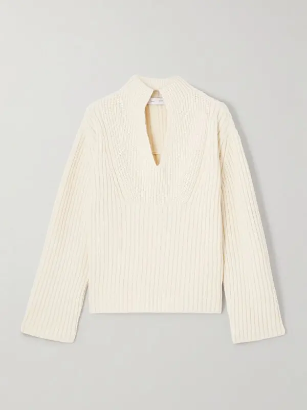 Proenza Schouler White Label Meron Ribbed Wool Pullover Sweater - Neutrals